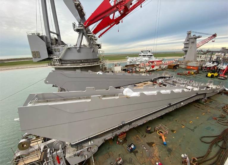 Jacket lift system is beginning to take shape on board Pioneering ...