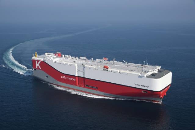 Kawasaki Kisen Kaisha takes delivery of 7,000-vehicle LNG-fueled car carrier TRITON HIGHWAY ...